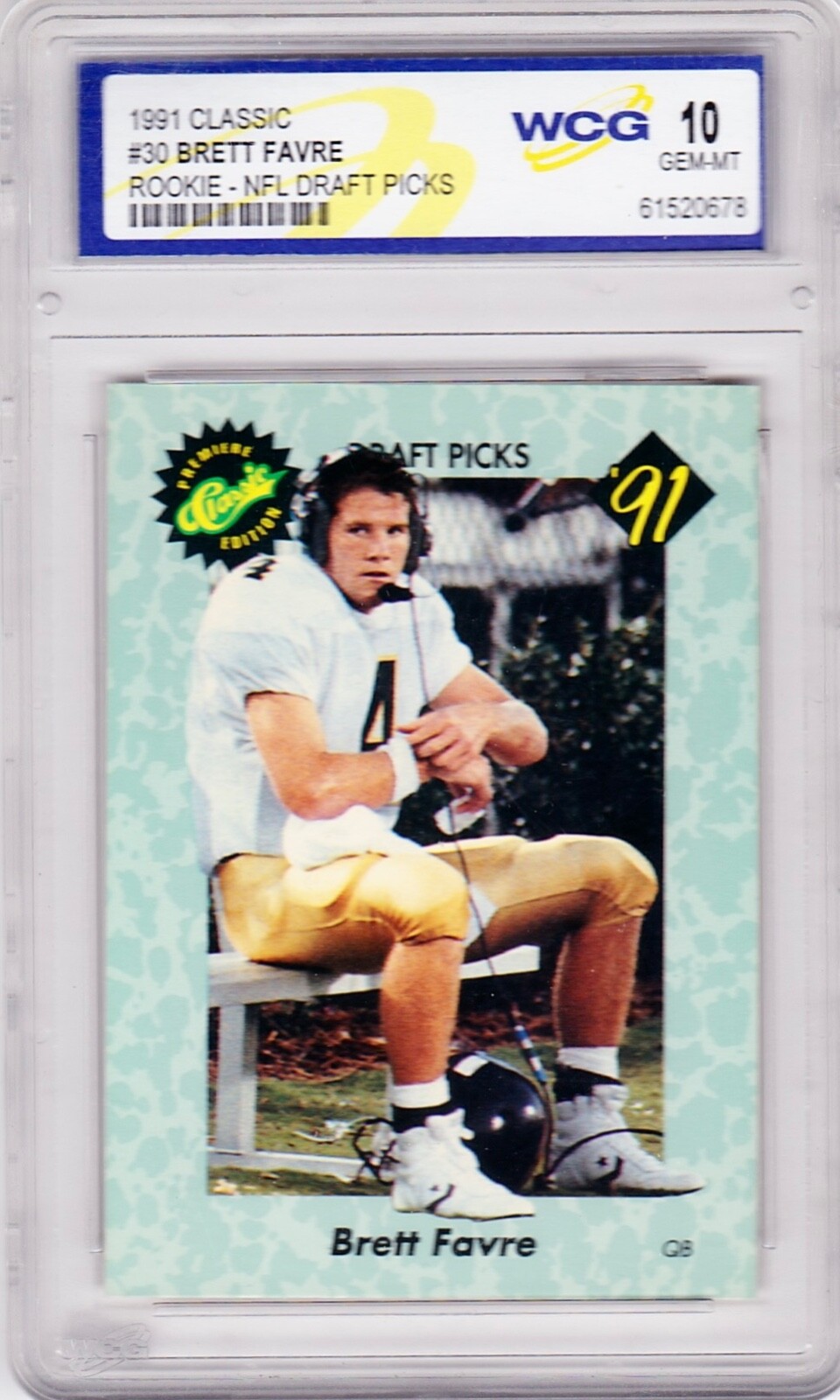 1991 Classic Brett Favre Draft Picks Rookie #30 Graded WCG 10 Gem Mint ...