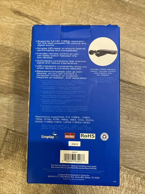 Auvio 2 in / 1 out HDMI Selector Switch With Remote Control for sale ...