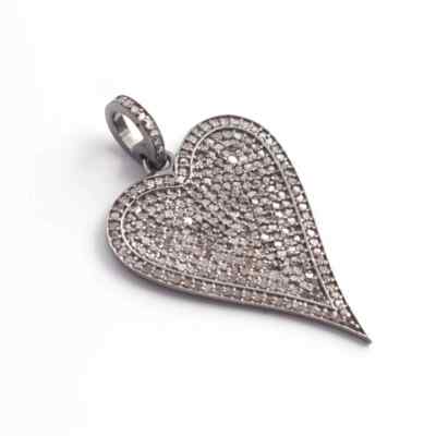 1Pc Pave Diamond Heart Charm Pendant, 30mmx22mm 925 Sterling Silver ...