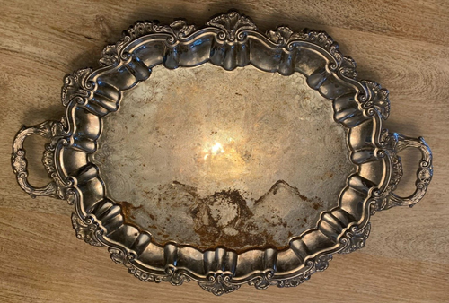 NATIONAL Silver Plated Serving Tray Large Heavy Vintage Ornate Carved ...