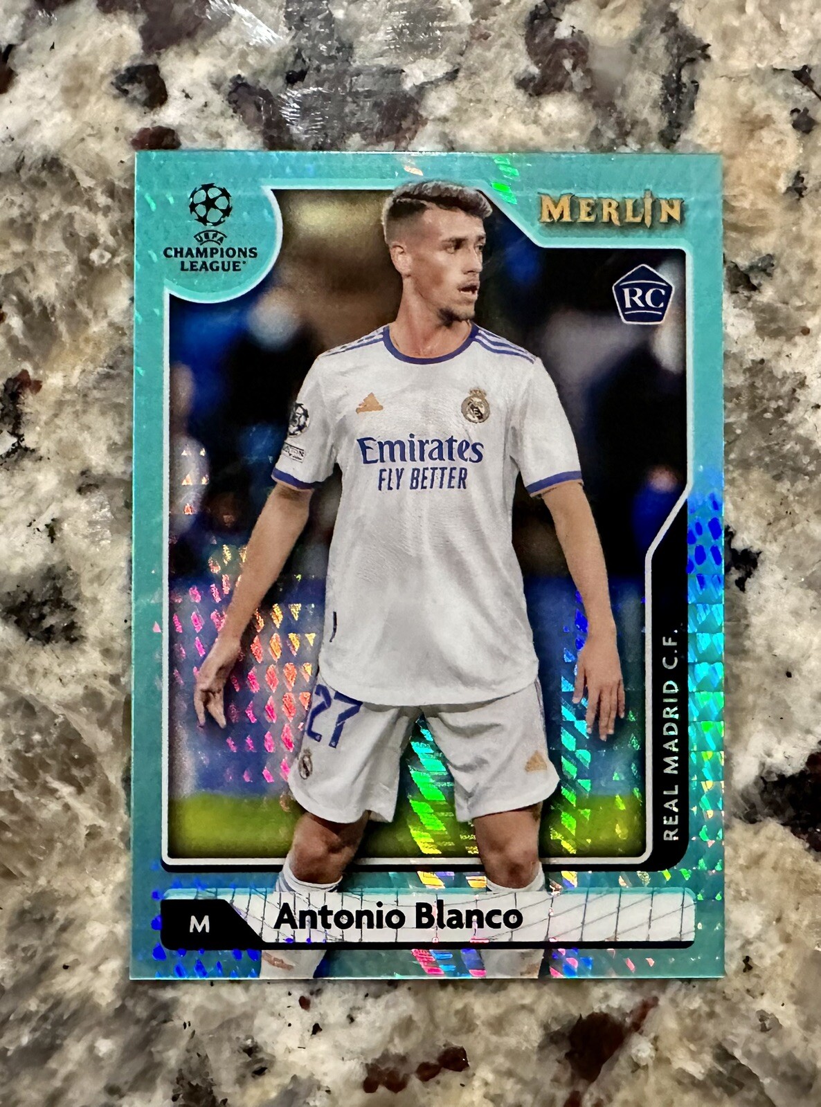 2021-22 Topps Merlin Chrome UEFA Aqua Prizm Refractor RC #77 ANTONIO ...