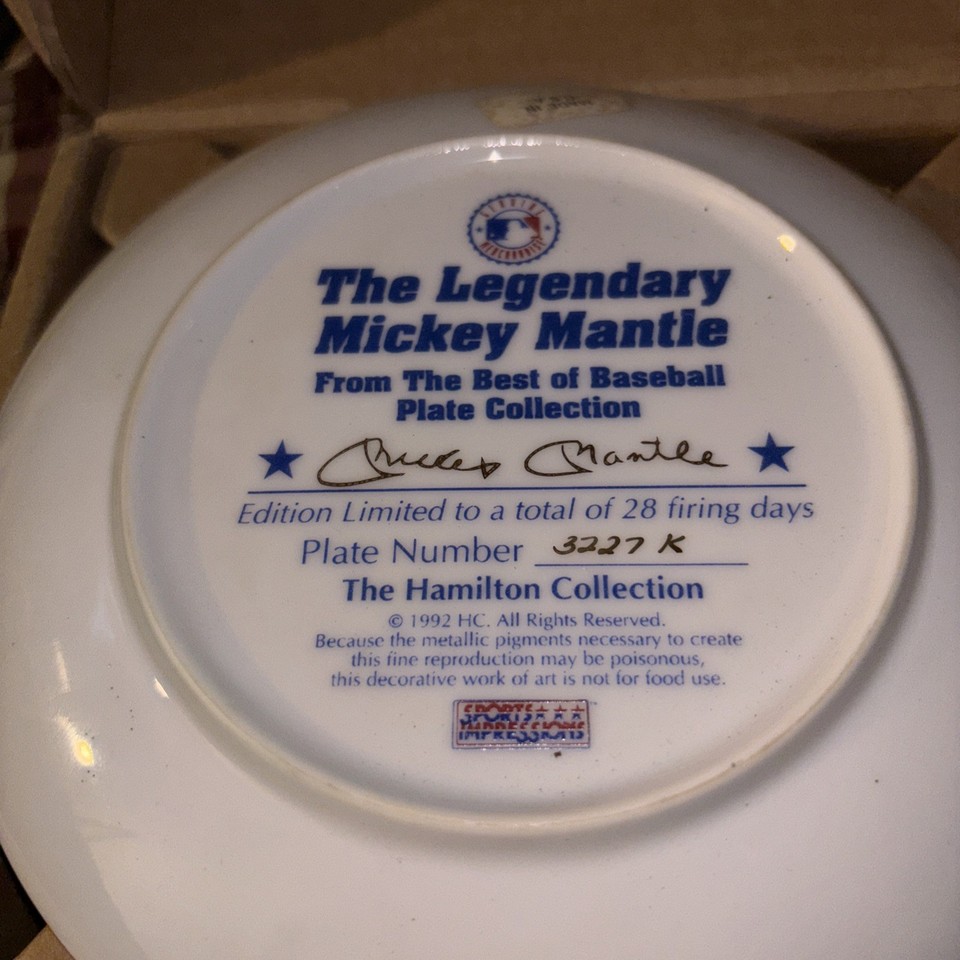 Mickey Mantle Ceramic Plate Hamilton Collection 23k Gold New York ...