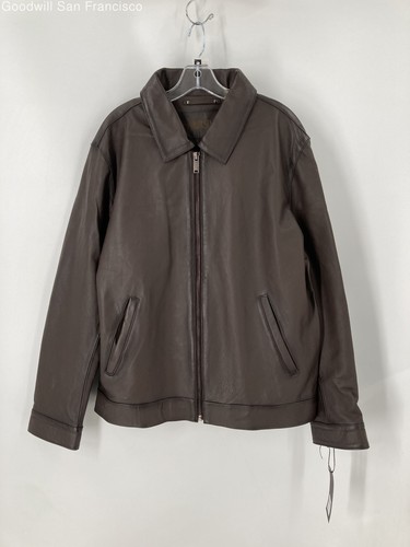 NWT Thursday Brown Leather Long Sleeve Pockets Full Zip Mens Jacket ...