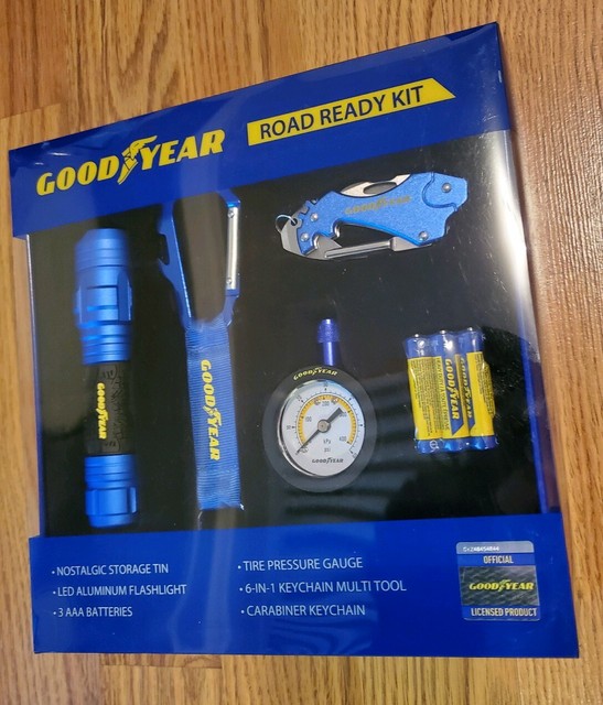 Goodyear Road Ready Kit LED Flashlight Multi-tool Tire Gauge Batteries ...