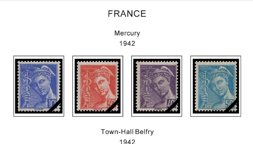 COLOR PRINTED FRANCE 1941-1965 STAMP ALBUM PAGES (55 illustrated pages ...