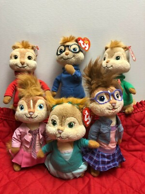 Set 6 Ty Beanie Babies Chipmunks Alvin Simon Theodore Brittany Eleanor ...