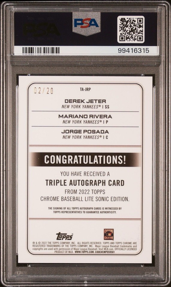 2022 Topps Chrome Sonic Jeter Rivera Posada #JRP Triple Auto 02/20 PSA 9 10 | eBay