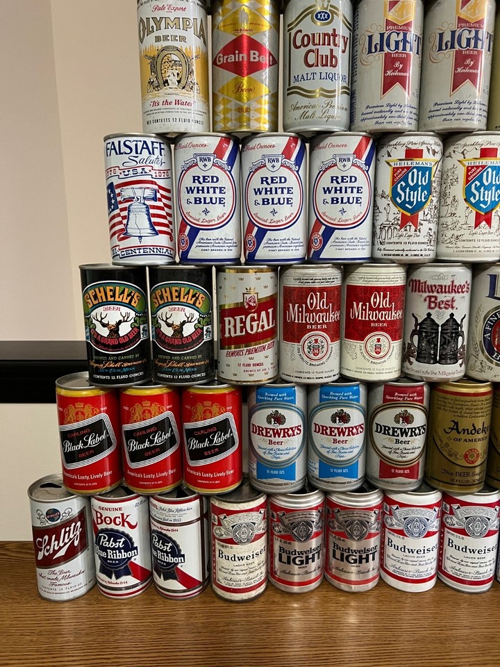 VINTAGE FLAT TOP STEEL BEER CANS - EMPTY - 7oz / 12oz / 16oz / 24oz ...