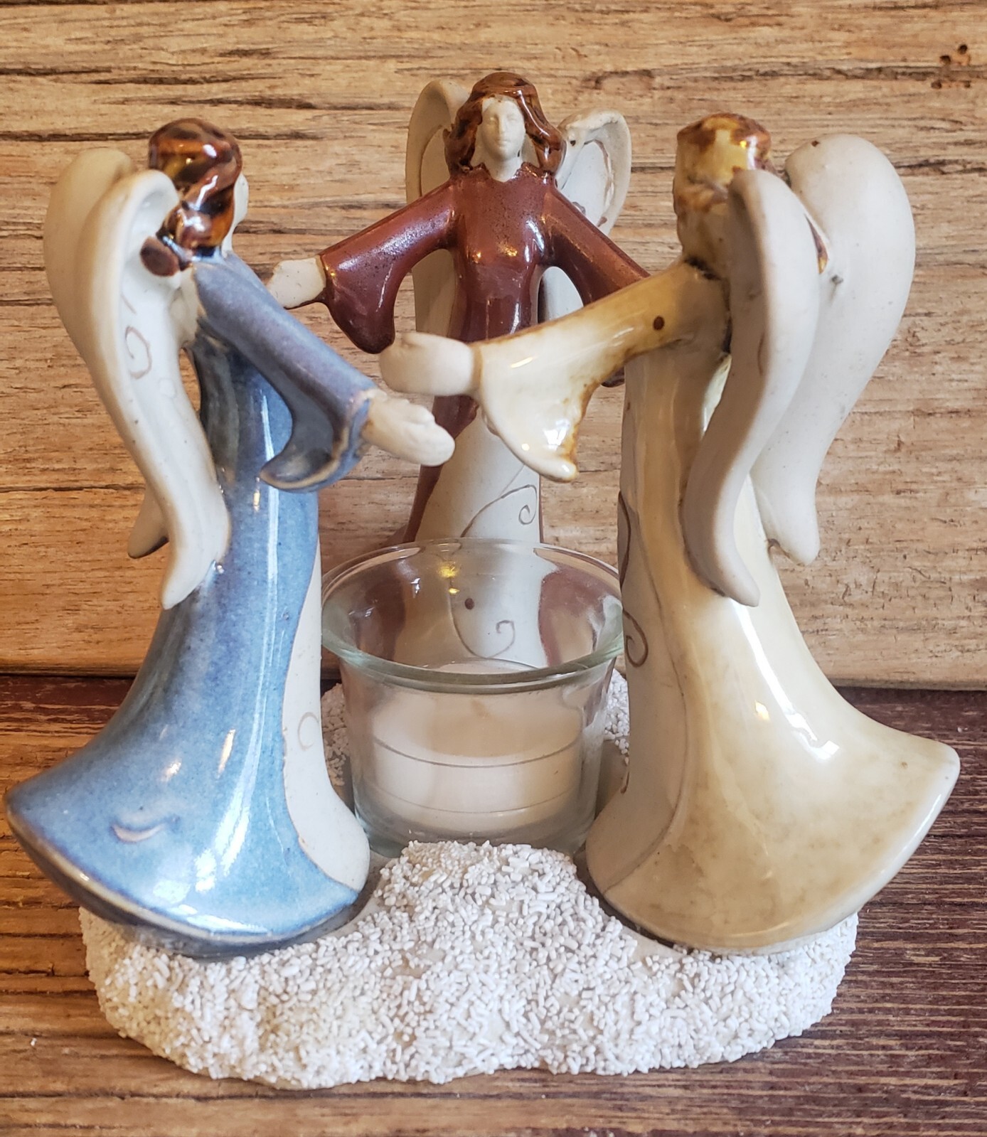 Ceramic Stoneware 3 Angels in a Circle Holding Hands Votive Holder ...