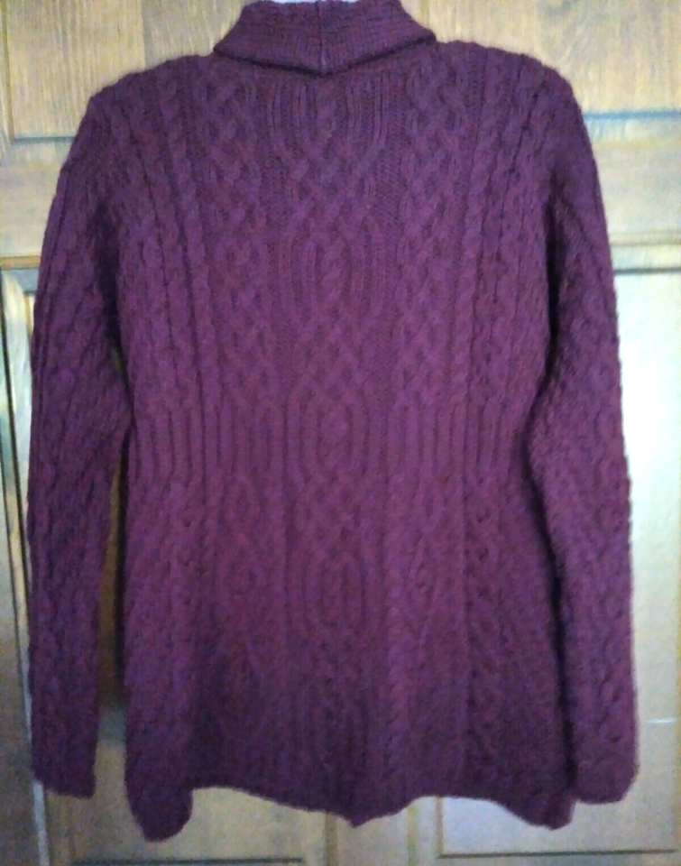 Inis Crafts Womens Merino Wool Sweater Cardigan Ireland Burgundy Cable ...