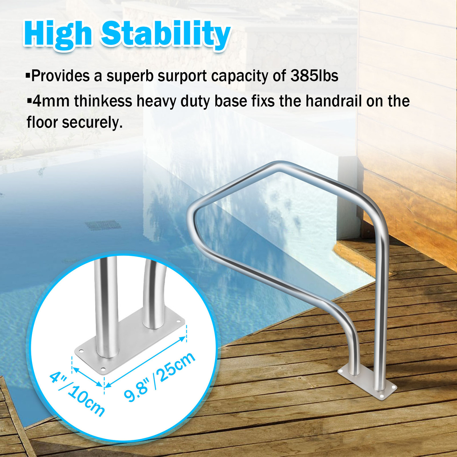 304 Stainless Steel Swimming Pool Hand Rail Inground Pool Stair Grab ...