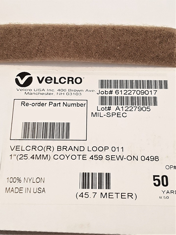 SEW-ON VELCRO 1" / 25mm FASTENER "LOOP" 498 COYOTE BROWN MILSPEC MADE ...