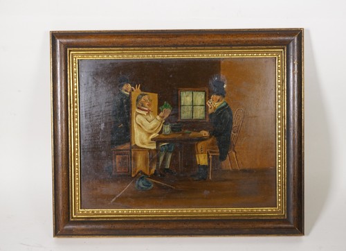 Antique American Folk Art Oil Painting – Card Players with Cheater ...