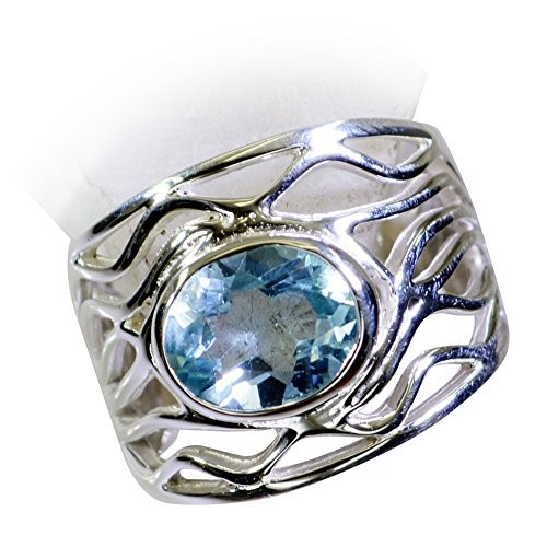Real Blue Topaz Statement Ring Sterling Silver Birthstone Jewelry US 5 ...