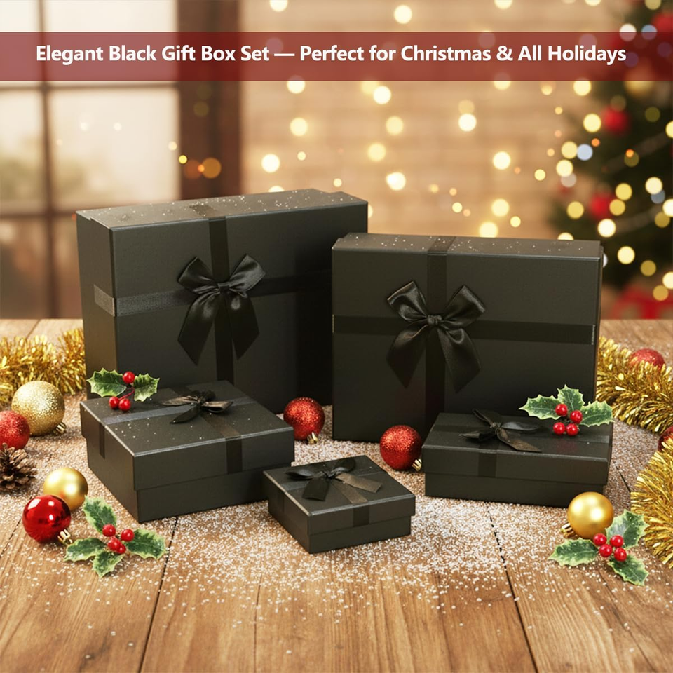 Black Gift Box with Lid – Set of 5 Luxury Matte Black Gift Boxes for Presents, R 7445040058063| eBay