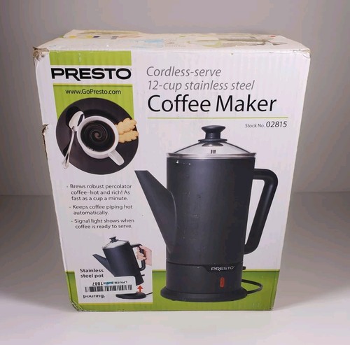 Presto 02815 12-Cup Cordless Coffee Maker Black Stainless Steel Easy ...