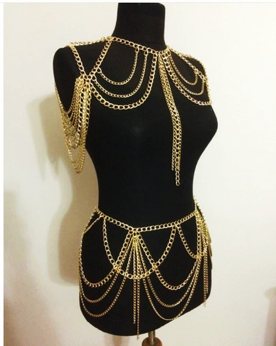 Women Metal Body Chain Jewelry Shoulder Accessories Multilayer Tassel ...