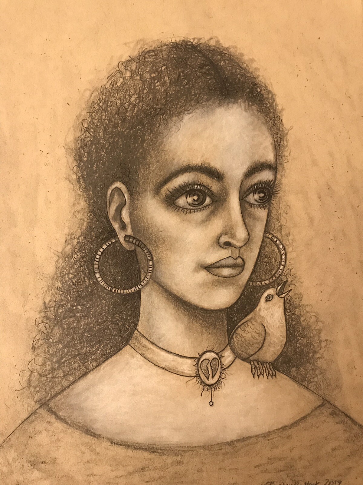 SPIRITUAL WOMAN WITH BIRD ORIGINAL DRAWING BY JOCELYN BULLOCK 9x12 | eBay