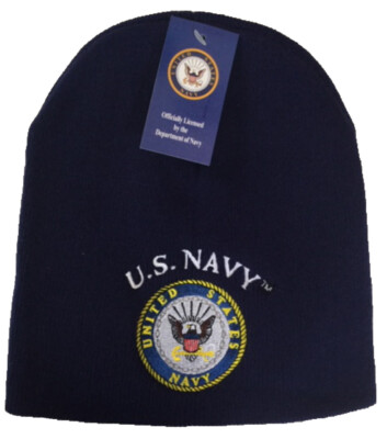 U.S. Navy, Navy Text, Emblem, Embroidered Knit, Skull, Beanie Hat ...