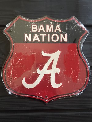 Lot Of 2-ALABAMA CRIMSON TIDE BAMA NATION 12" X 12" SHIELD METAL SIGNS ...