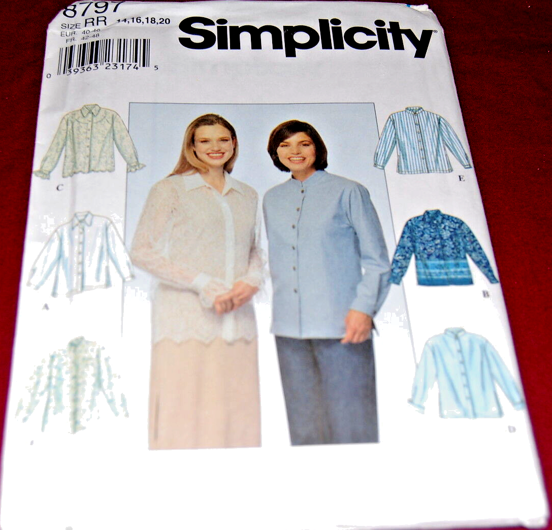 Simplicity Pattern # 8797 - Four Styles Women's Tops -Size 14, 16, 18 ...