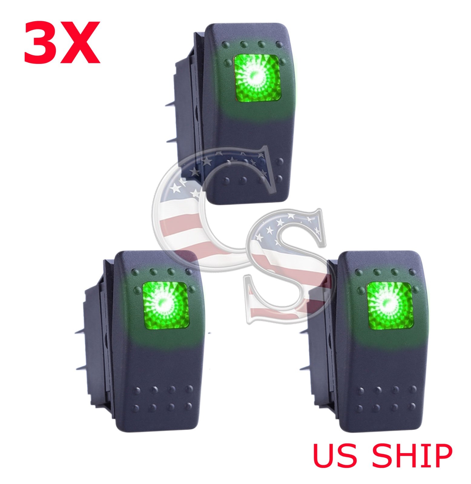 3XS2 Green Light LED Light Bar 12V 20A 10A 4-pin Rocker Toggle Switch ...