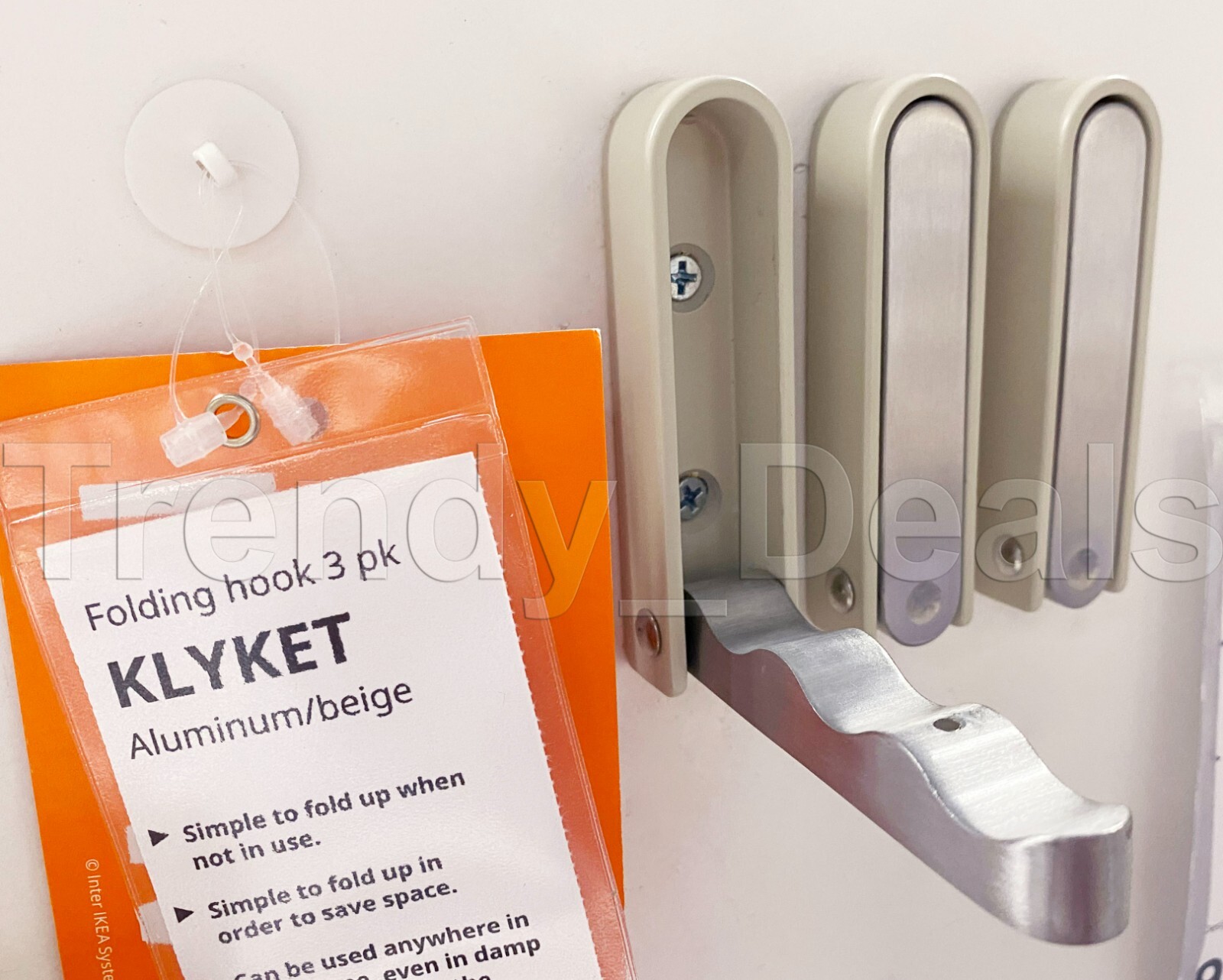 SET of 3 - Ikea KLYKET Foldable Folding Wall Hook Hanger Aluminum/Beige ...