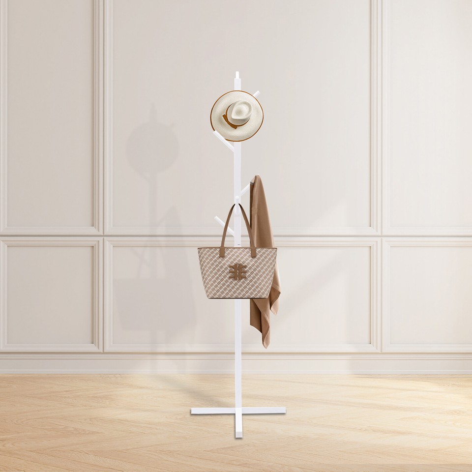 8 Hooks Coat Rack Hat Stand Tree Clothes Hanger Umbrella Holder Wood ...