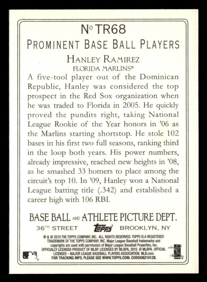 2010 Topps #TR68 Hanley Ramirez Turkey Red Card Florida Marlins | eBay