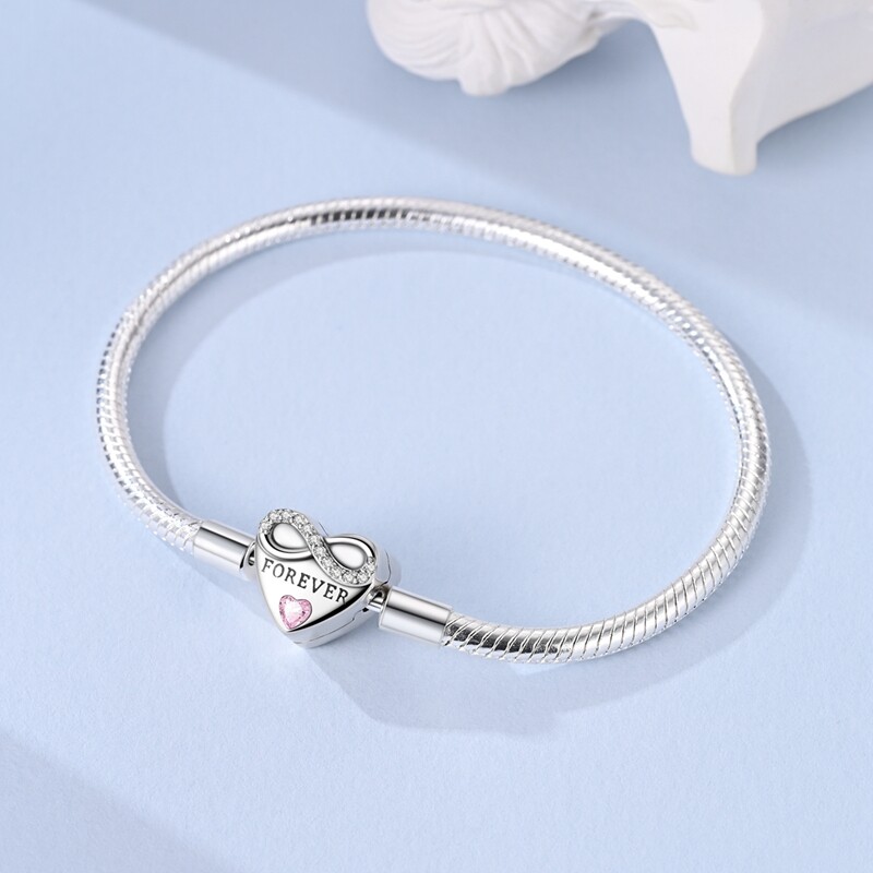 MULA 925 Sterling Silver CZ Forever Love Clasp Snake Bracelet For Women ...