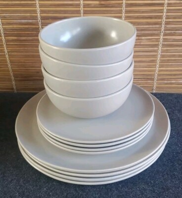 Crate and Barrel Roscoe Gray 12pc Dinnerware Set ~ RARE | eBay