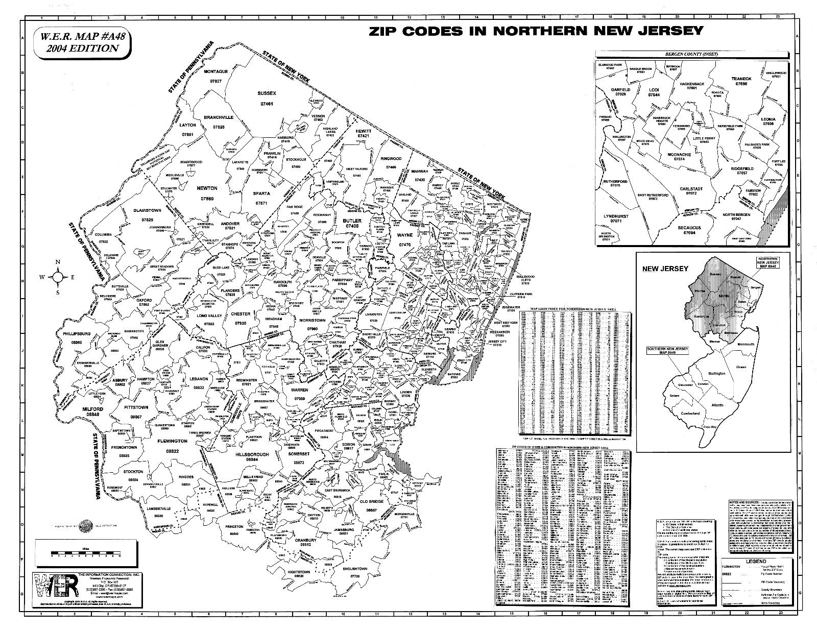 Northeastern New Jersey Laminated Zip Code Wall Map | eBay