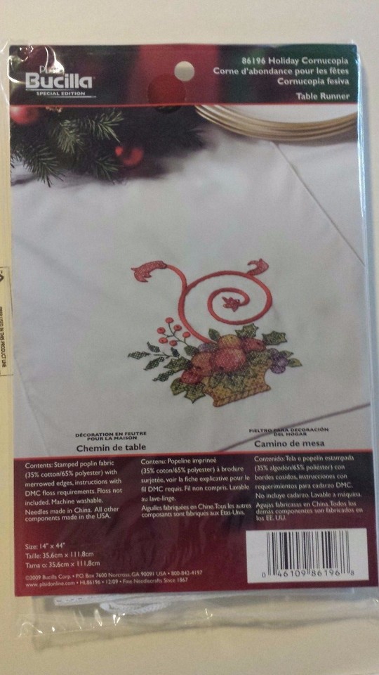 Bucilla Holiday Cornucopia Table Runner Stamped Cross Stitch Kit #86196 ...