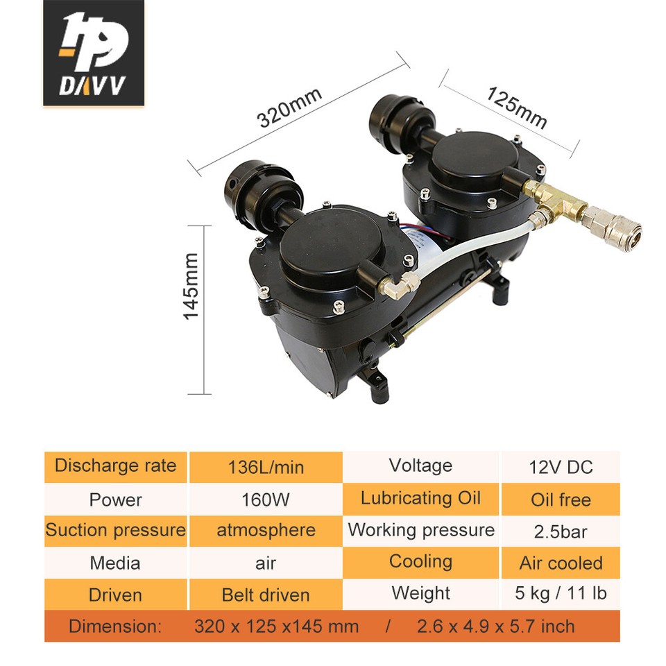 12V Direct Breath Oil-less Hookah Dive Air Compressor w/ 50FT Hose and ...