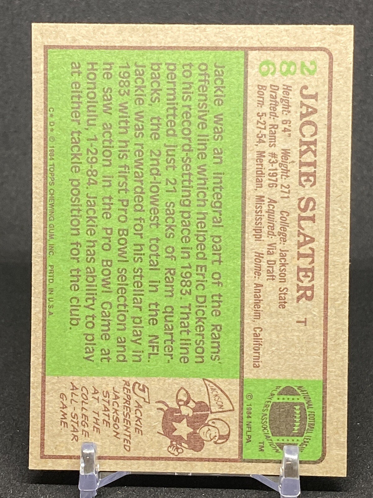 1984 TOPPS #286 JACKIE SLATER RAMS Rookie Card RC NM/MT - Qty Available ...