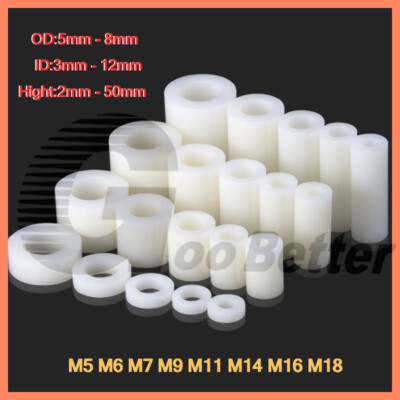 M5 M6 M7 M9 M11 M14 M16 M18 White Nylon Plastic Spacers Standoff Thick ...