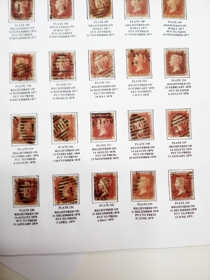 GB - QV SG43 Line Engraved 1d Penny Red stamps. 150 different plates ...