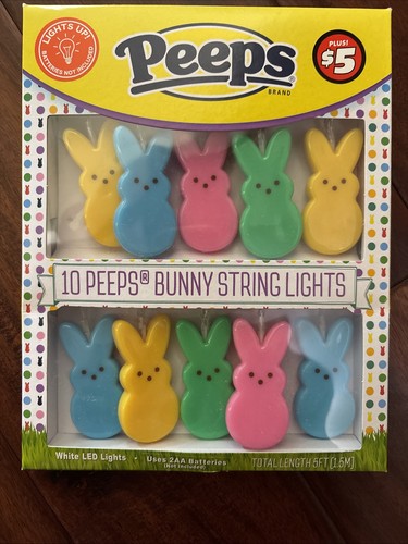New In Box PEEPS Bunny (10) String Lights 2" LED Multicolor Cute Easter ...