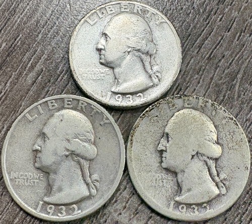 KEY DATES 1932 PDS Set of Washington Quarters 25C, 3 Coins Total ...