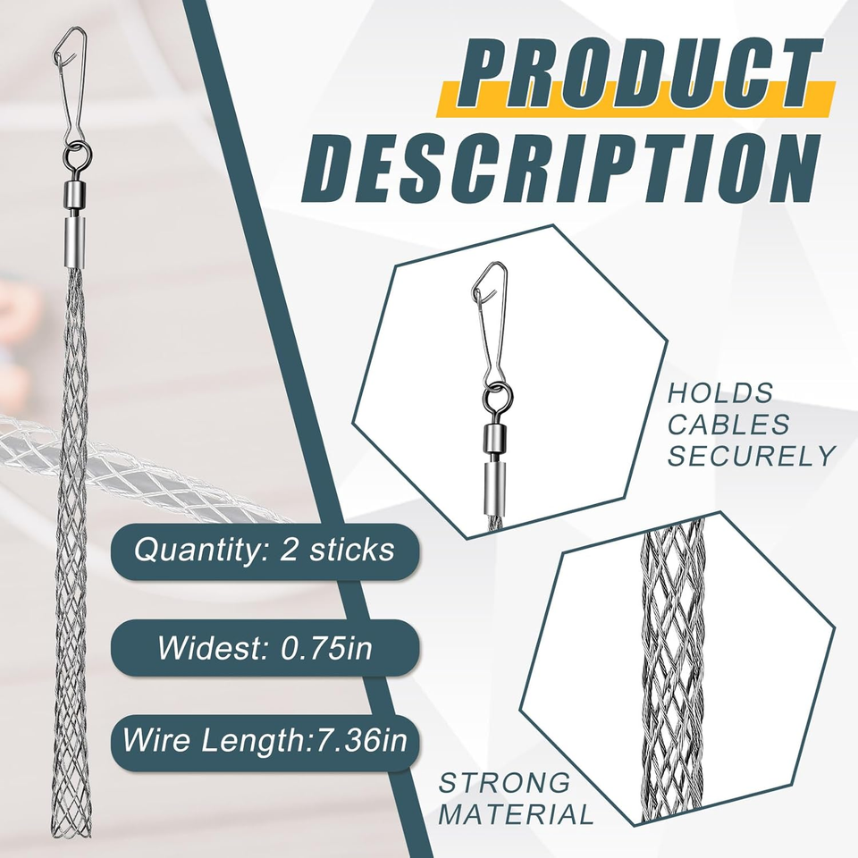 2 Pcs 3/4 in Wire Pulling Grip Mesh Metal Cable Puller Socks Wire Tools ...