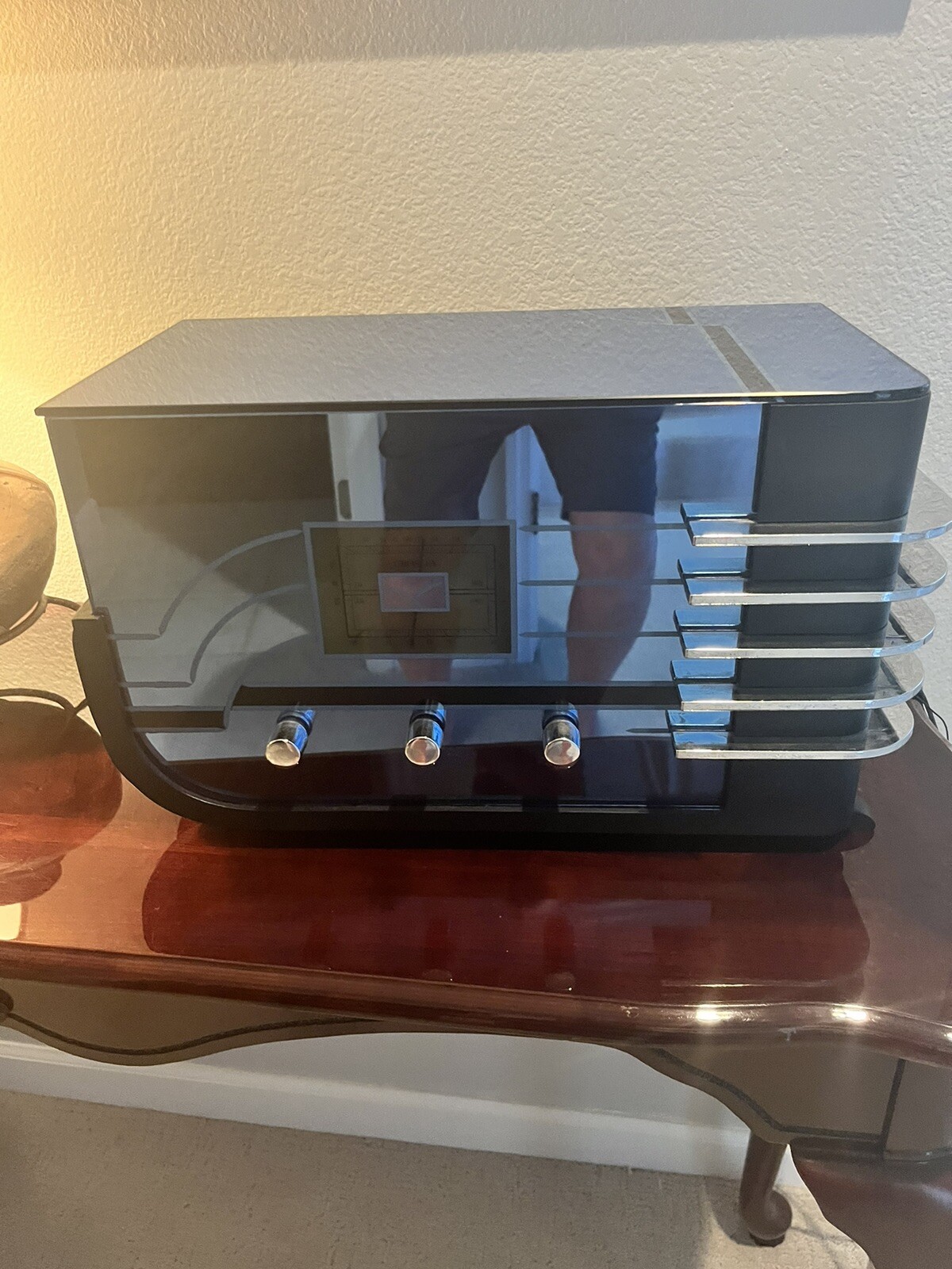 CROSLEY CR38-ART DECO TABLE RADIO-AM/FM-COBALT BLUE MIRROR GLASS ...