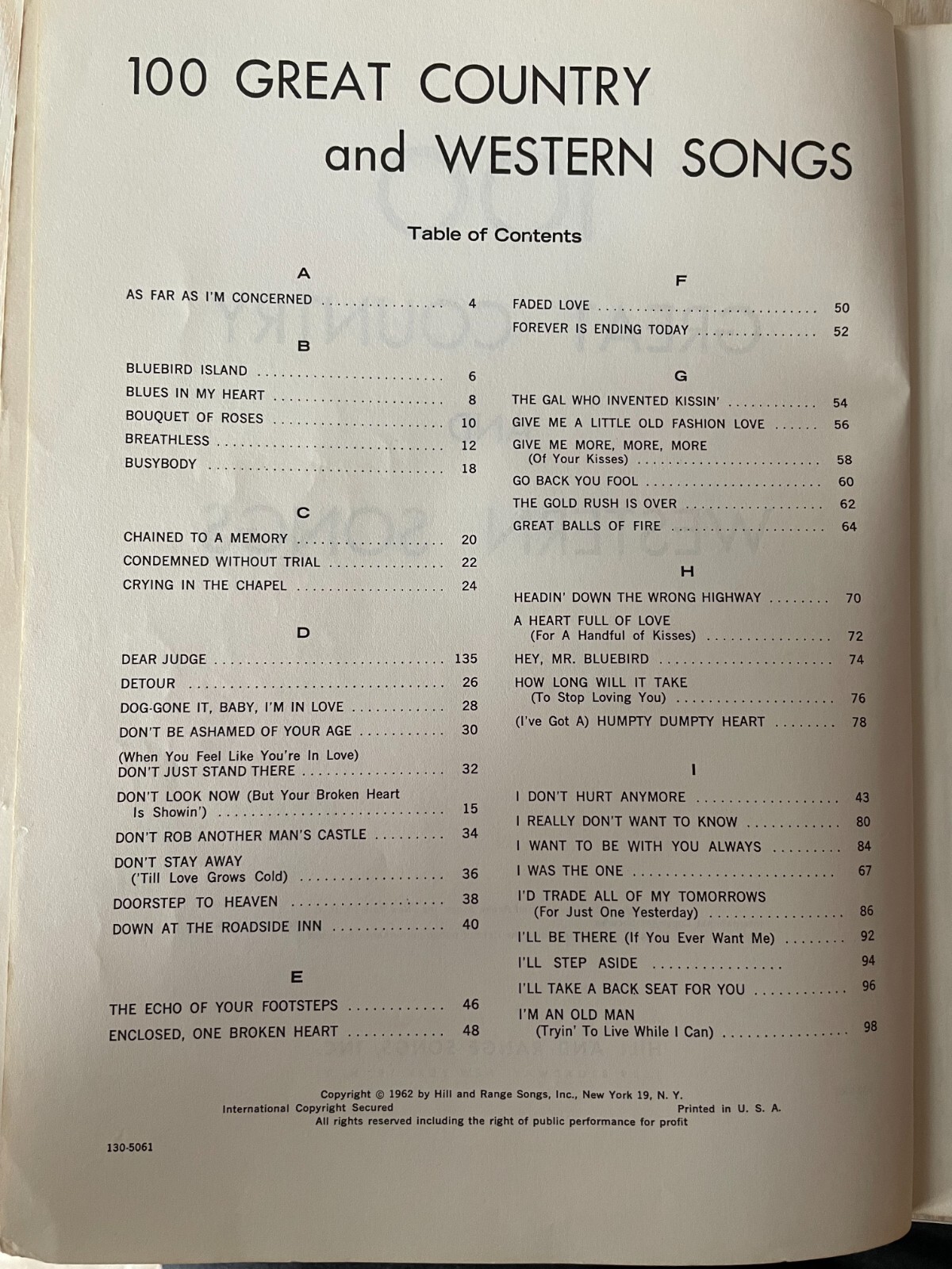 VINTAGE 100 Great Country and Western Songs Songbook published in 1962 ...