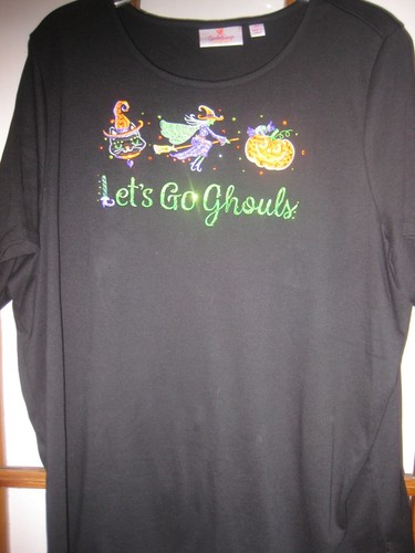 Quacker Factory 2X Halloween Short Slv Top "Let's Go Ghouls" QVC # ...