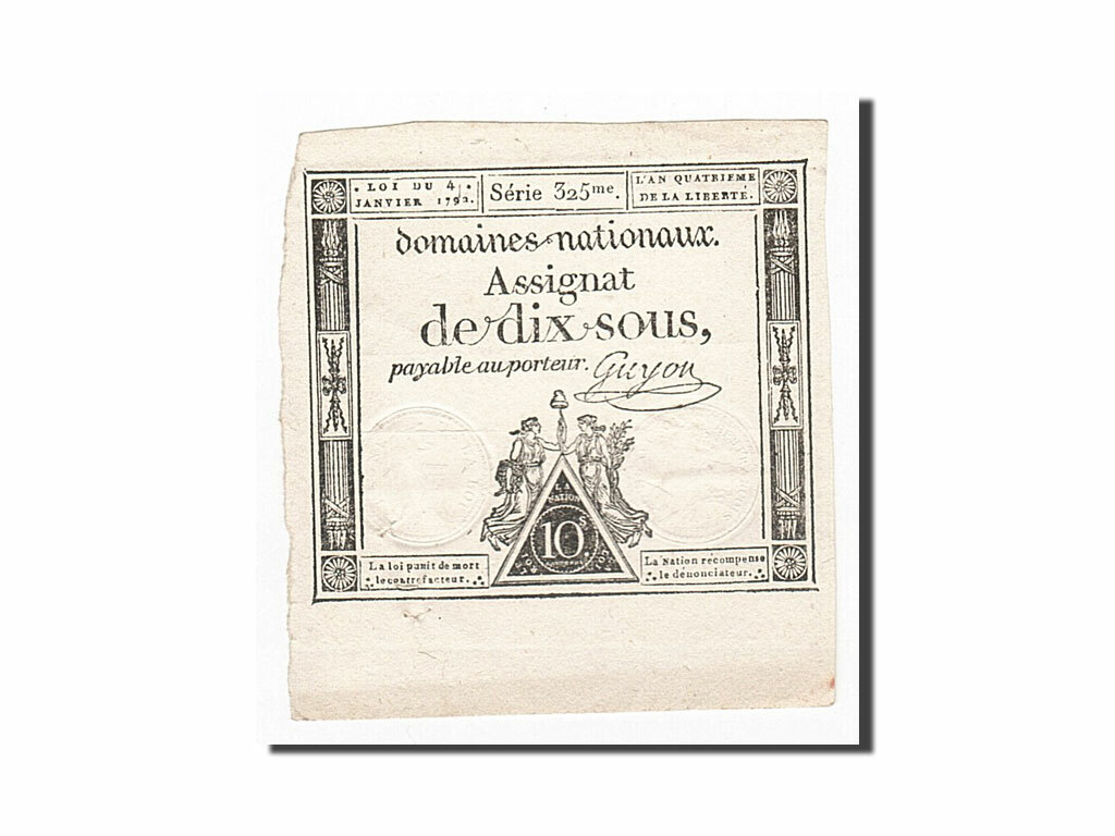 [#163443] Banknote, France, 10 Sous, 1792, Guyon, 1792-01-04, AU, KM ...