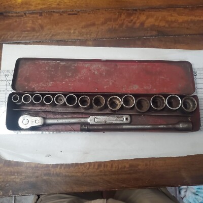 Vintage 1/2" Drive Socket Set Ratchet Many USA Indestro S-K In Metal ...