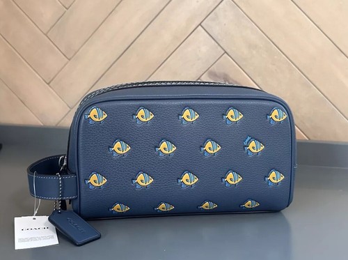 COACH CU139 Small Travel Kit Fish Print Pebble & Smooth Leather Bag ...
