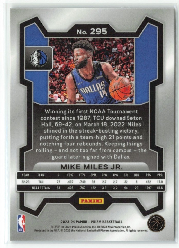 Mike Miles Jr. RC 2023-24 Panini Prizm Dallas Mavericks #295 | eBay