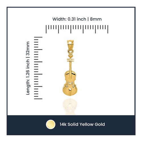 14K Solid Yellow Gold Violin Necklace | eBay