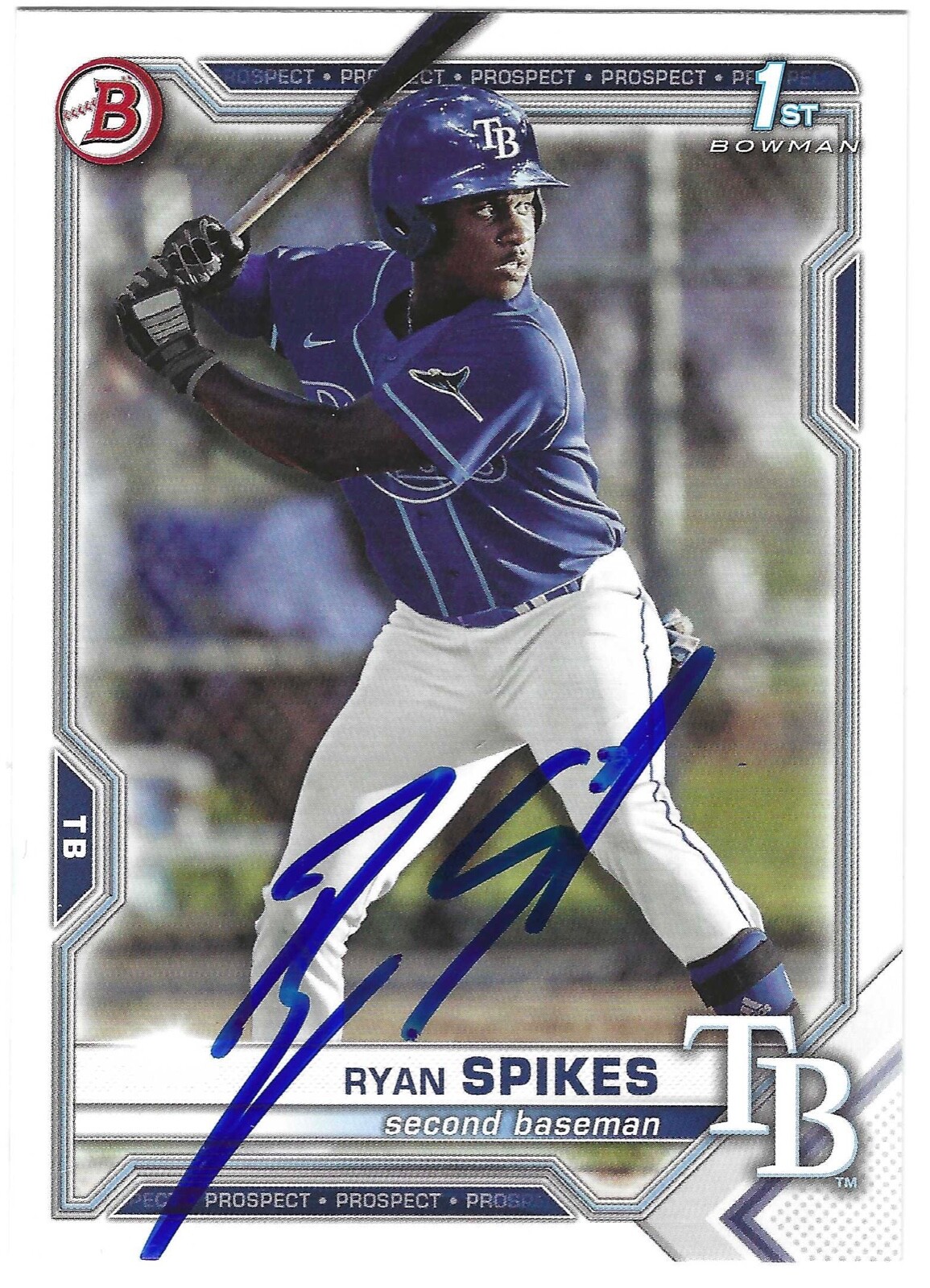 RYAN SPIKES SIGNED 2021 1st BOWMAN DRAFT BASEBALL CARD TAMPA BAY RAYS # ...