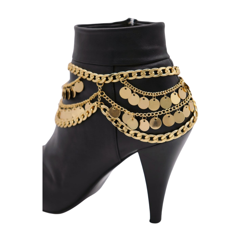Women Gold Metal Boot Chain Bracelet Shoe Anklet Wave Circle Charms ...
